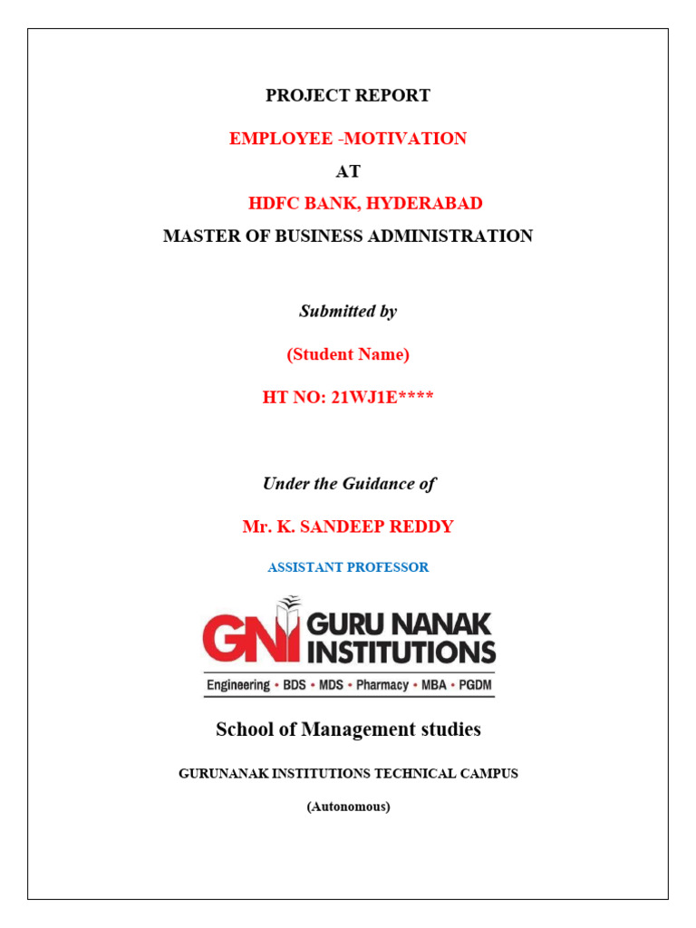 E0051 Employee-Motivation HDFC Bank LTD | PDF | Banks | Motivation