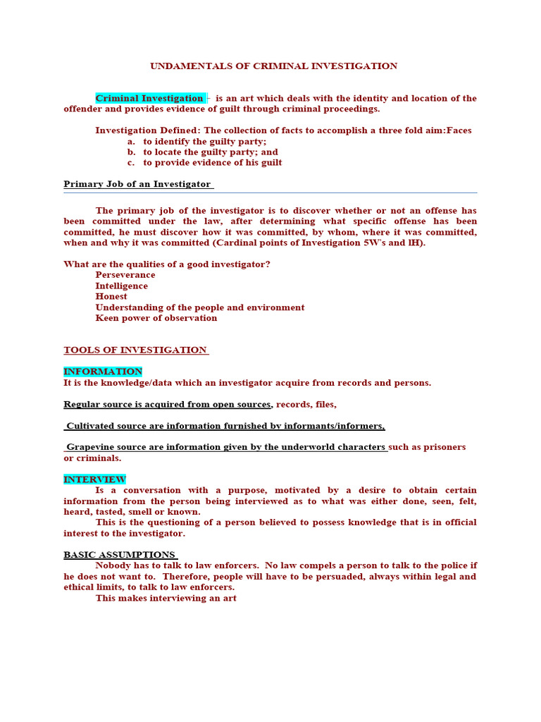 CDI-1 (Fundamentals of Criminal Investigation | PDF | Crime Scene ...