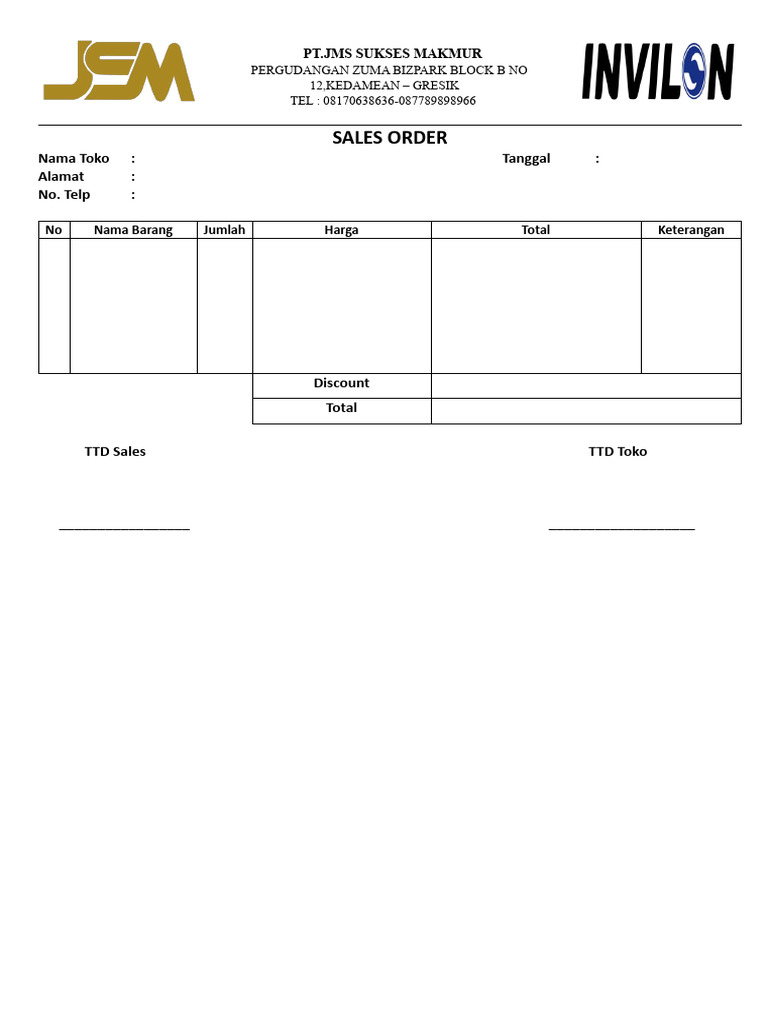 Sales Order PT JMS | PDF