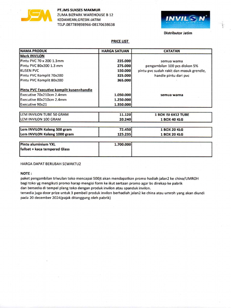List Harga Invilon | PDF