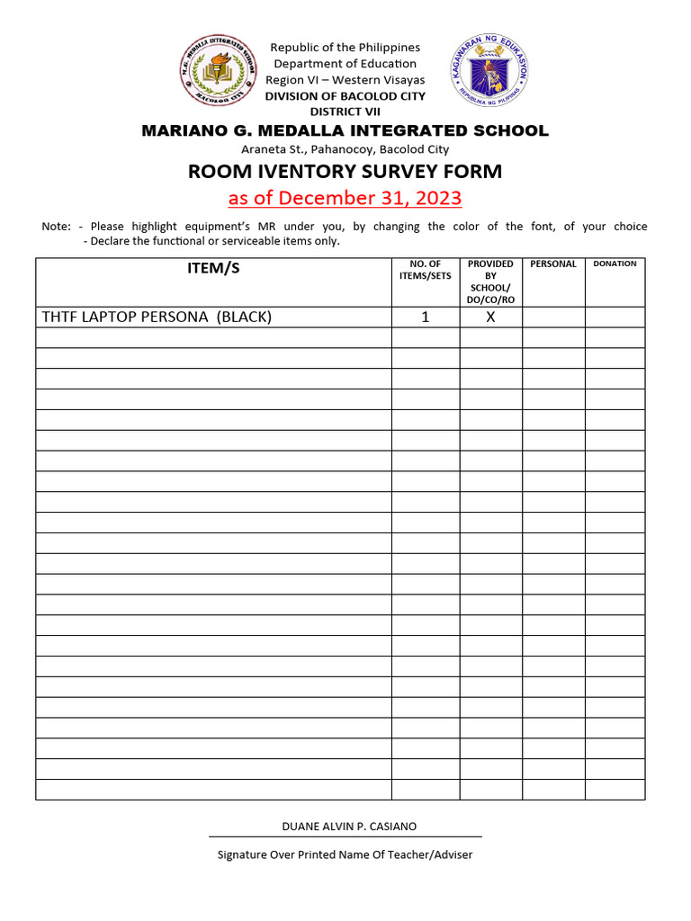 DUANE Room-Inventory | PDF