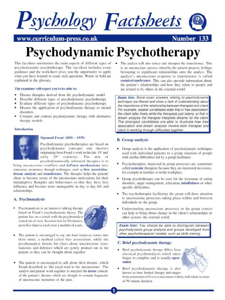 Psychodynamic Psychotherapy Fact Sheet | PDF