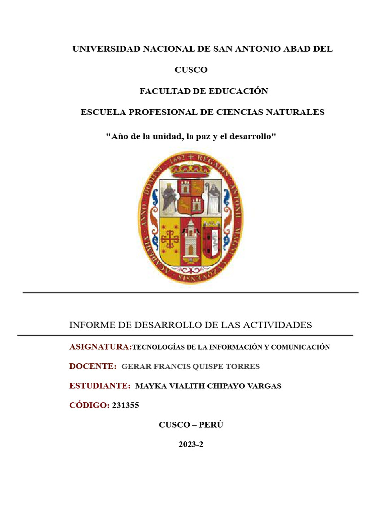 GUIA 01 Informe de Desarrollo de Las Actividades TIC | Descargar gratis PDF | Hardware de la ...