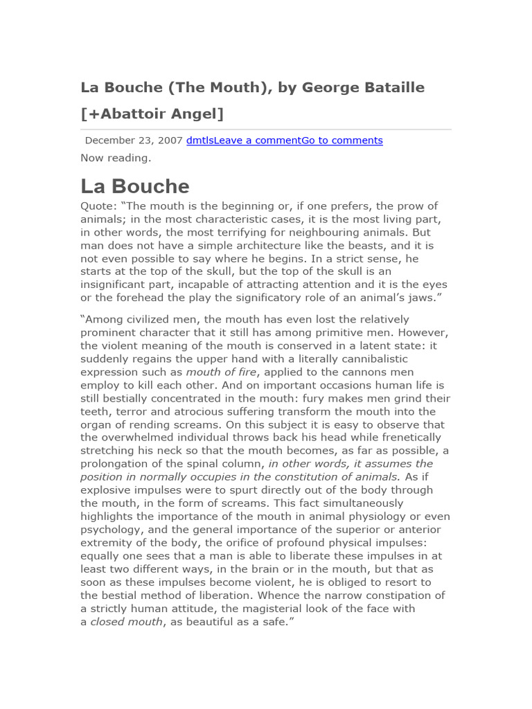 La Bouche (The Mouth) by George Bataille | PDF