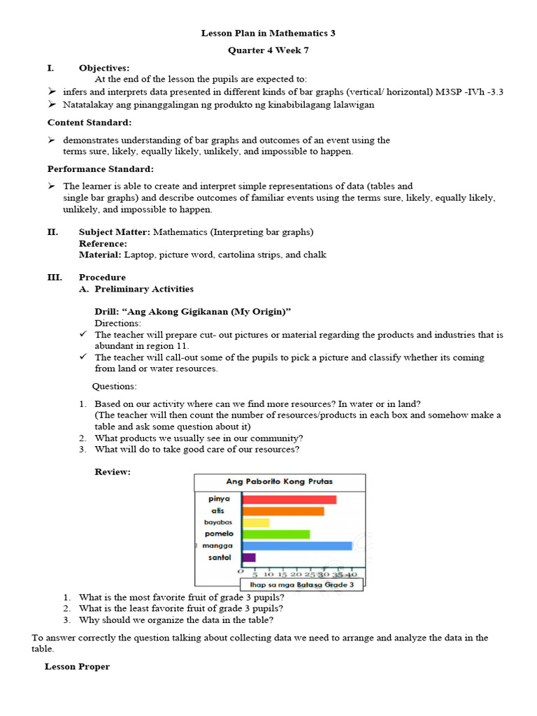 Lesson Plan in Mathematics 3 q4 | PDF