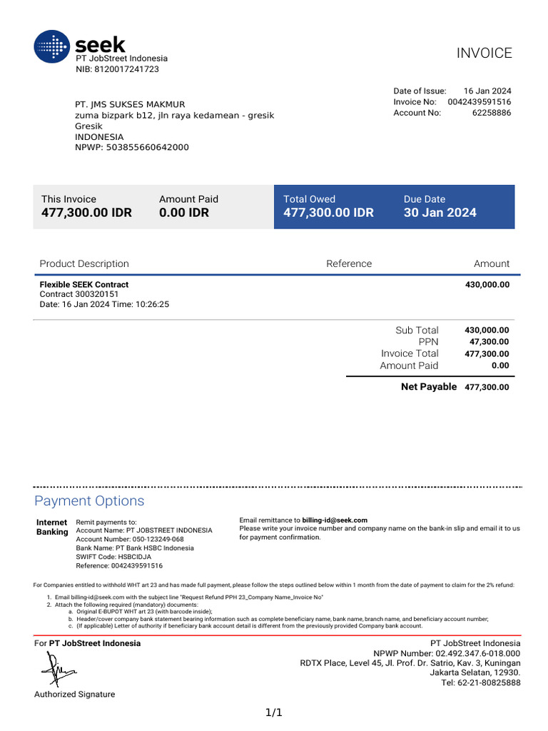 Invoice Order Pt. Jms Sukses Makmur | PDF | Invoice | Banking