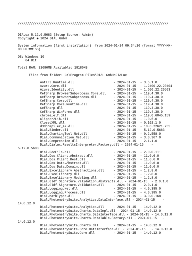 DIALux Setup Information | PDF | Graphical User Interfaces | System Software