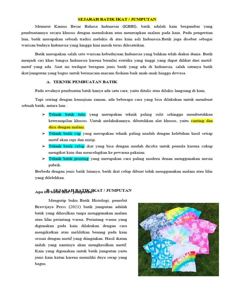 Sejarah dan Teknik Batik Jumputan | PDF | Griya & Taman