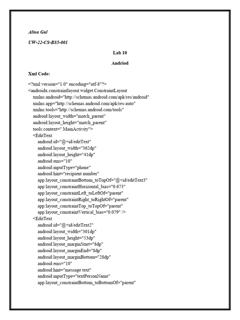 Lab 10 Andriod | PDF | Android (Operating System) | Programming Paradigms Lab 10 Andriod | PDF | Android (Operating System) | Programming Paradigms