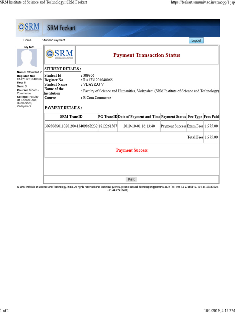 Fee Payment Sample | PDF