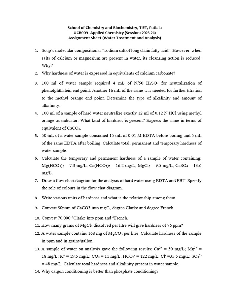 Water Assignment - 1 | PDF | Ion Exchange | Chemical Compounds