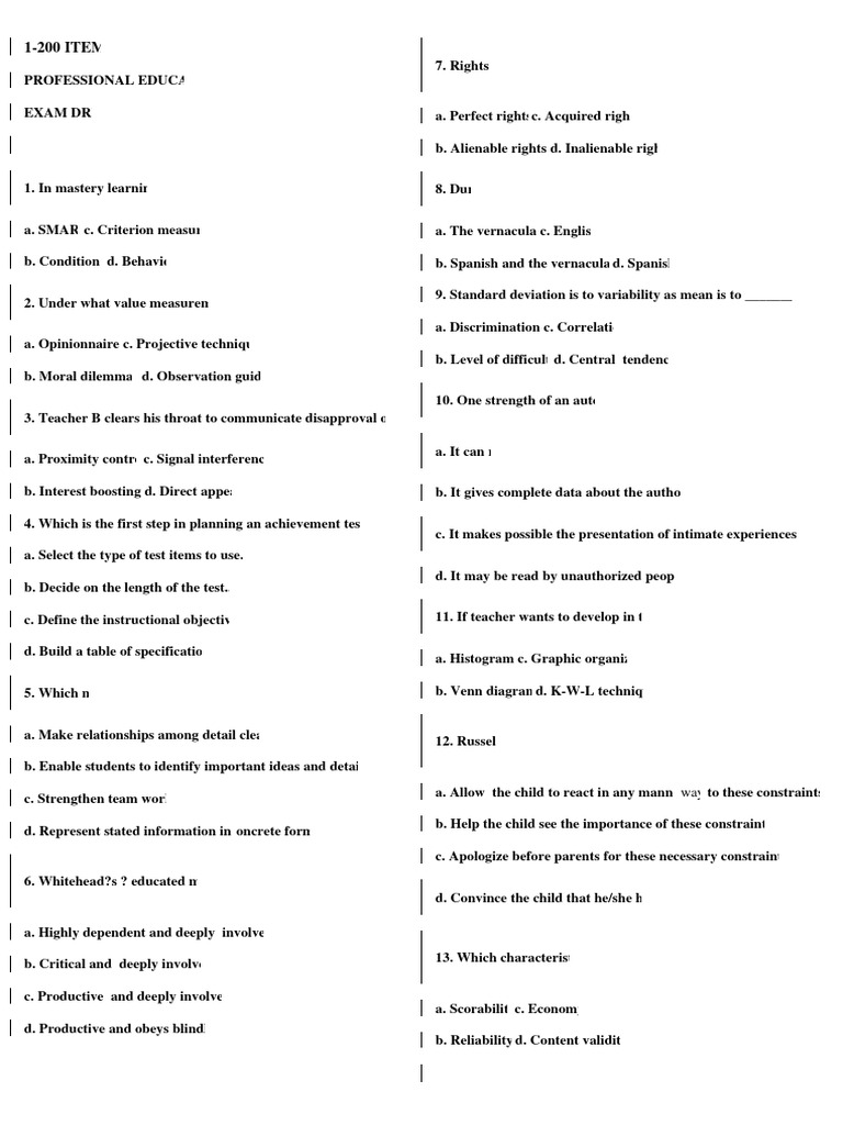 1 200 Items Prof Ed Exam Drill | PDF | Learning | Teachers