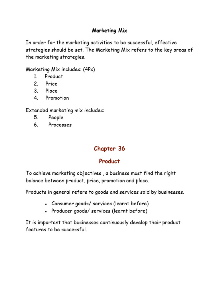 Marketing Mix Notes | PDF | Marketing | Sales