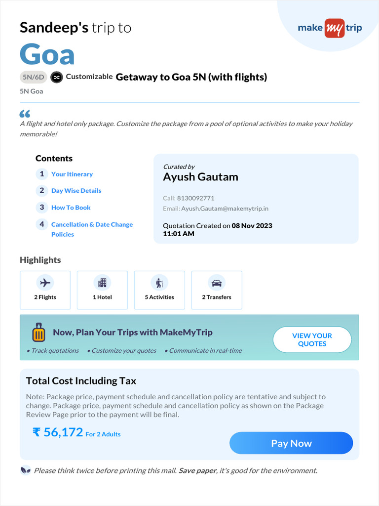 Getaway To Goa 5N (With Flights) | PDF