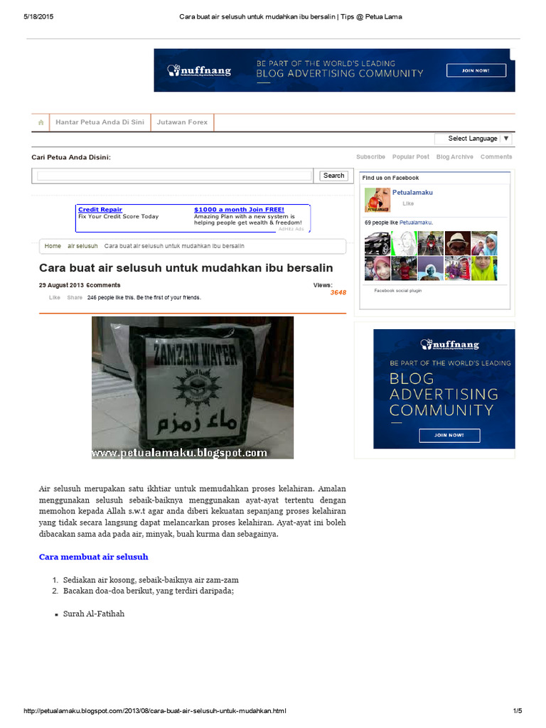 Cara Buat Air Selusuh Untuk Mudahkan Ibu Bersalin | PDF