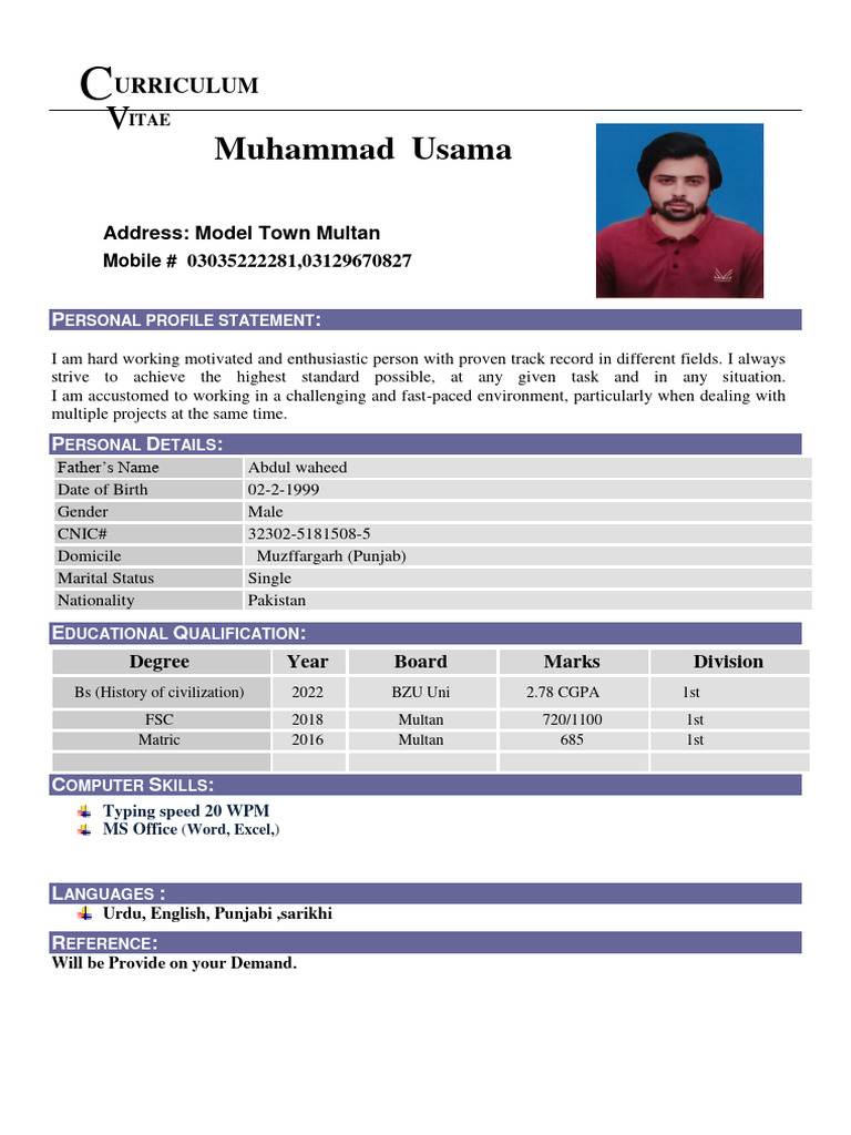 Muhammad Usama's CV and Profile | PDF