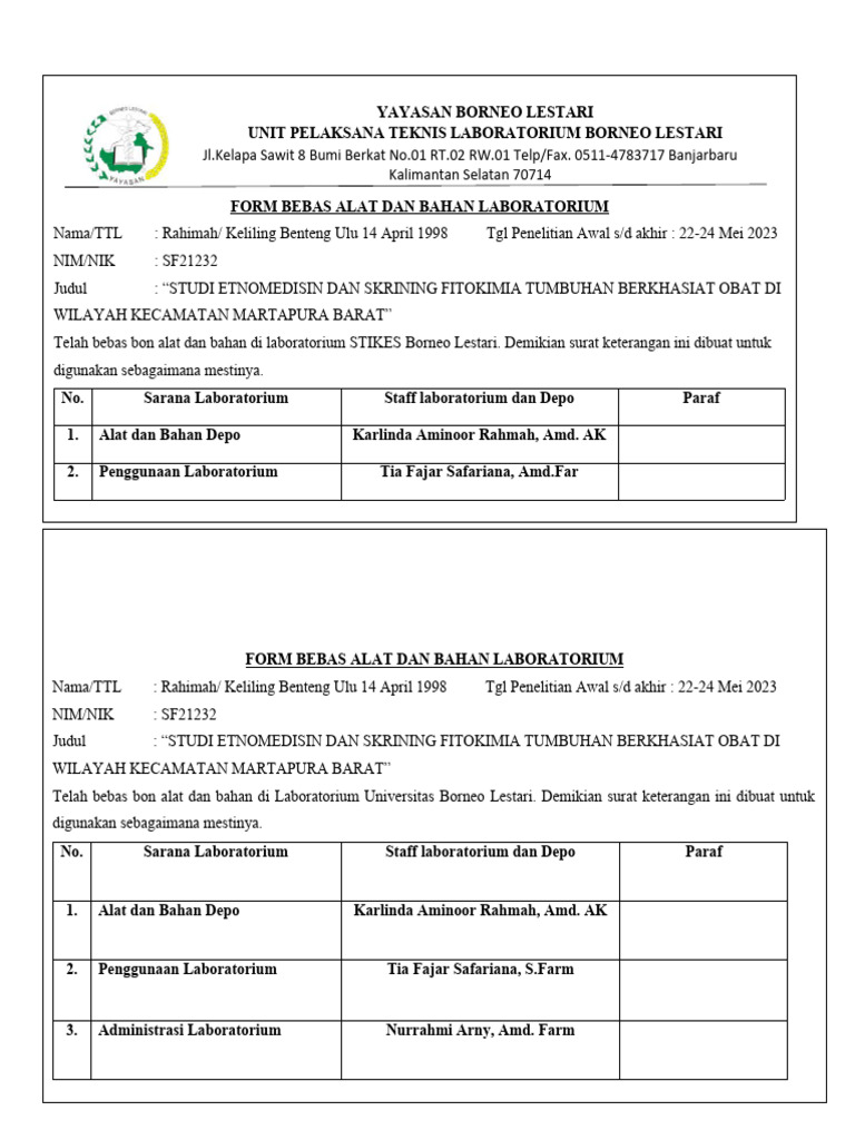 Form Bebas Tanggungan Depo Rahimah | PDF