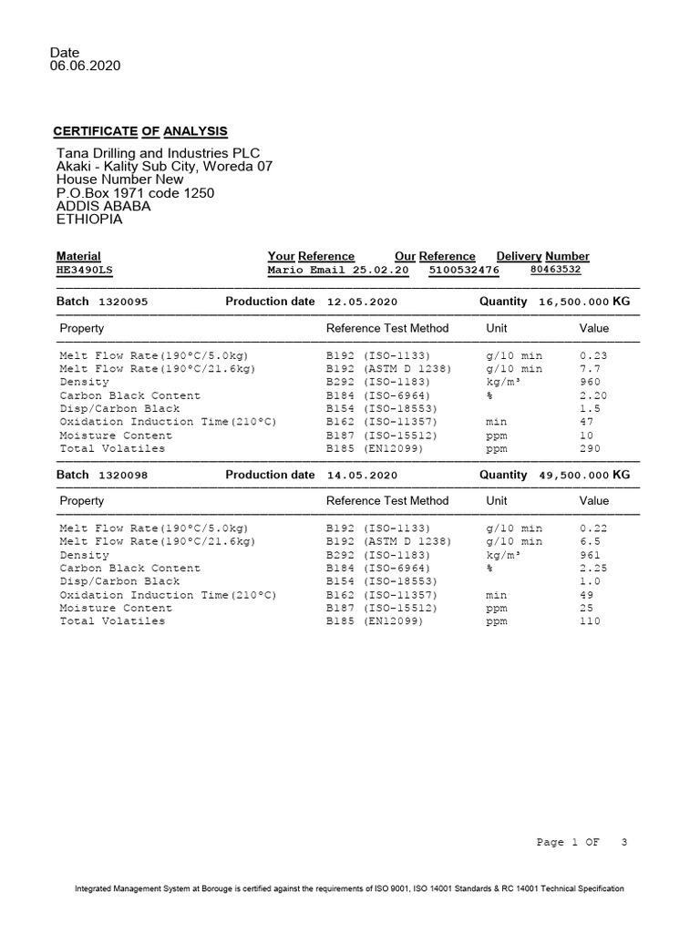 Certificate of Analysis - 8 Containers | PDF | Physical Sciences ...