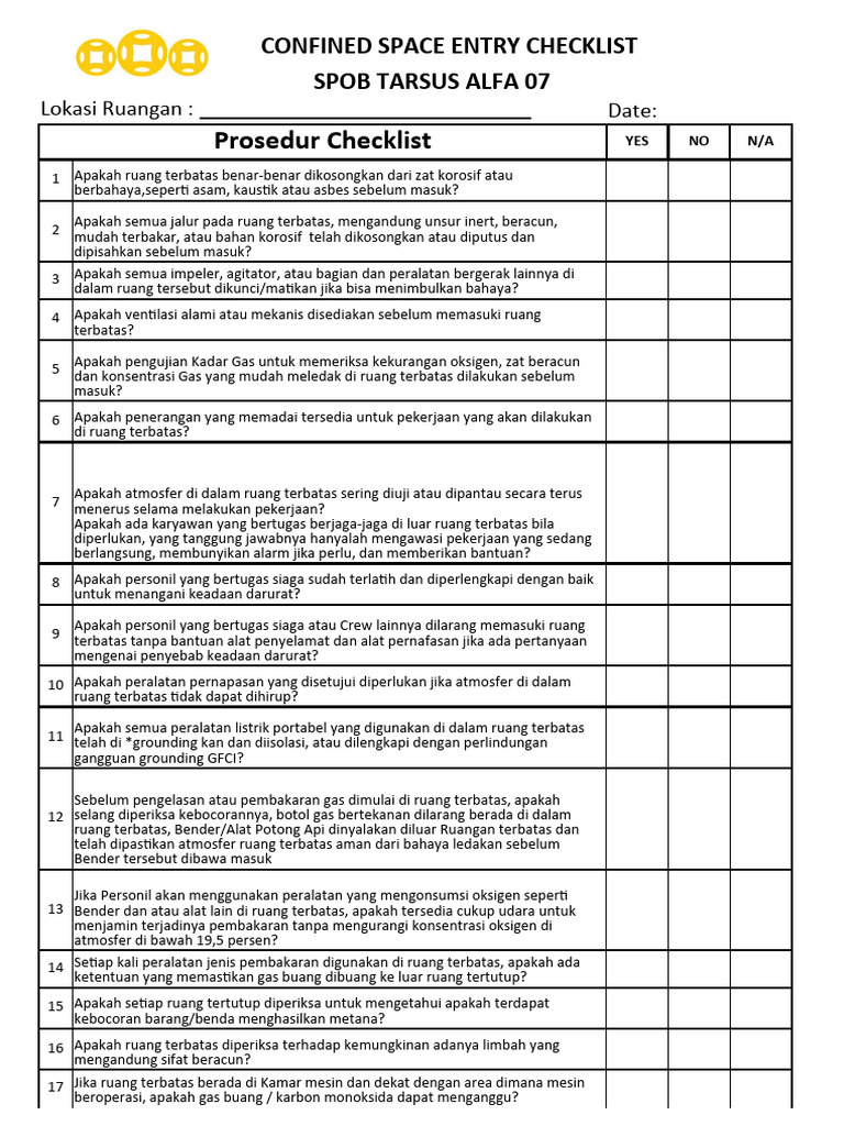 Space Entry Checklist | PDF