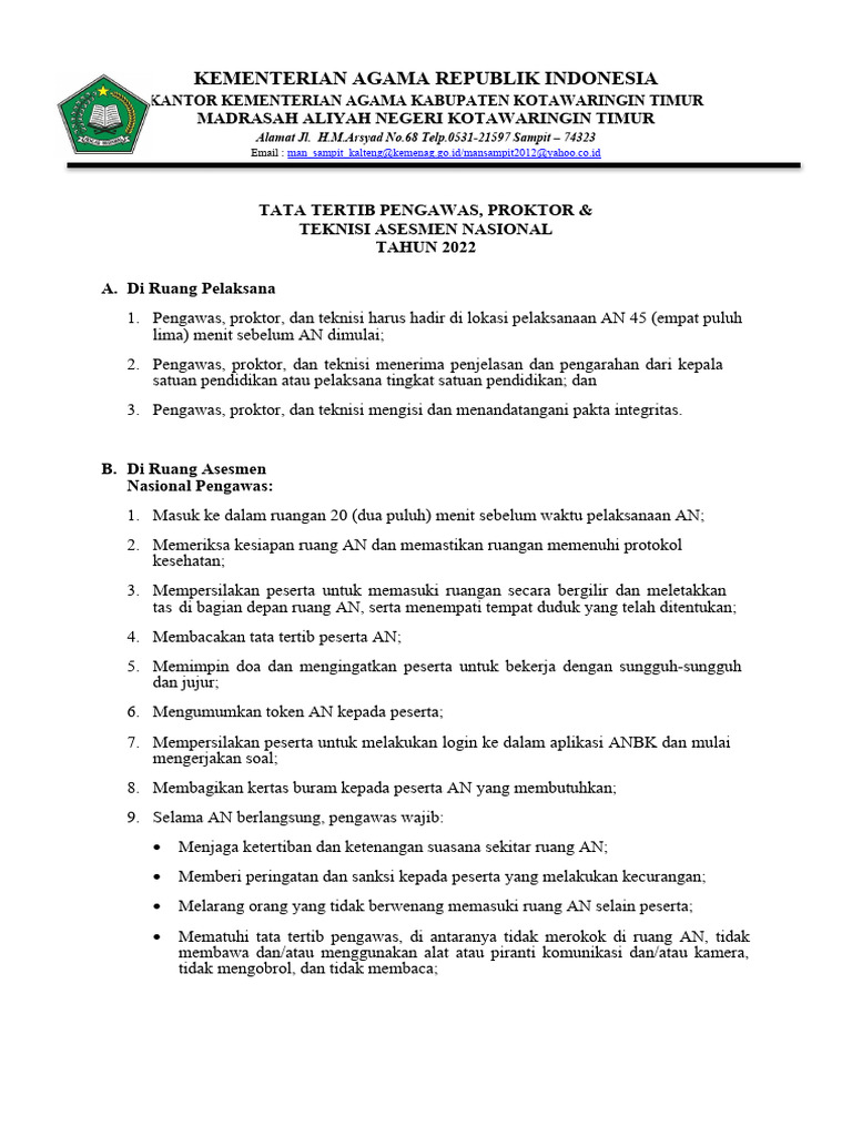 Tata Tertib Peserta, Pengawas, Proktor & Teknisi AN 2021 | PDF
