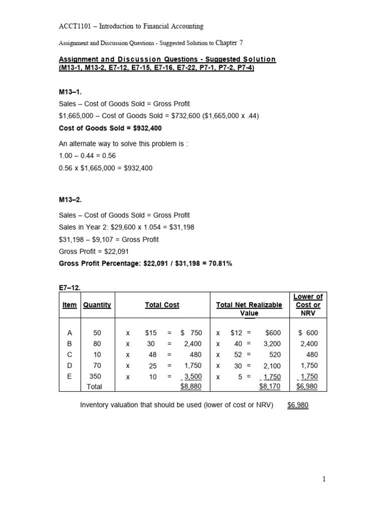 Chapter 7 Solutions for ACCT1101 | PDF | Cost Of Goods Sold | Money