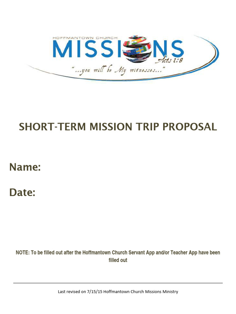 Short Term Mission Trip Proposal | PDF | Christian Mission | Disciple ...