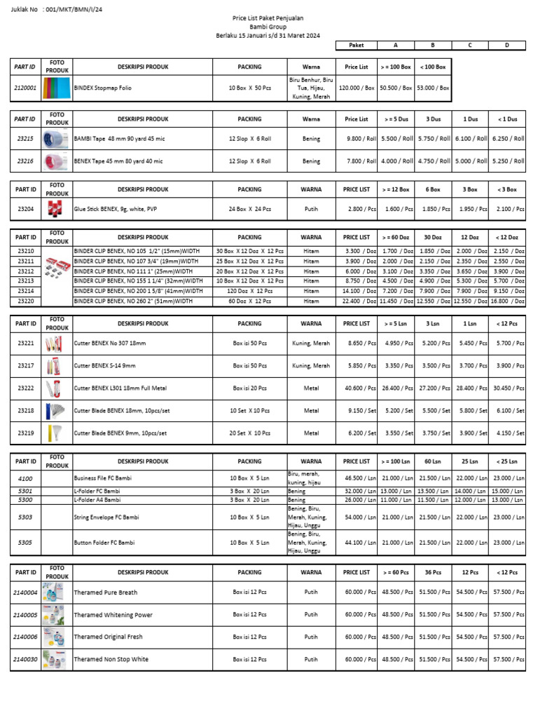 Price List Paket Penjualan Dan Packing | PDF
