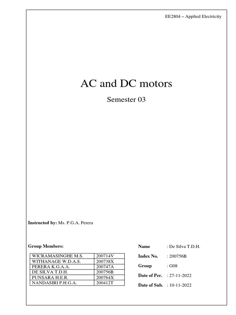 AC and DC Motors: Semester 03 | PDF | Electric Motor | Direct Current
