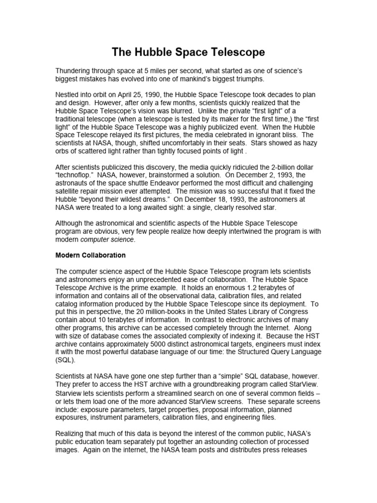 Hubble | PDF | Hubble Space Telescope | Nasa