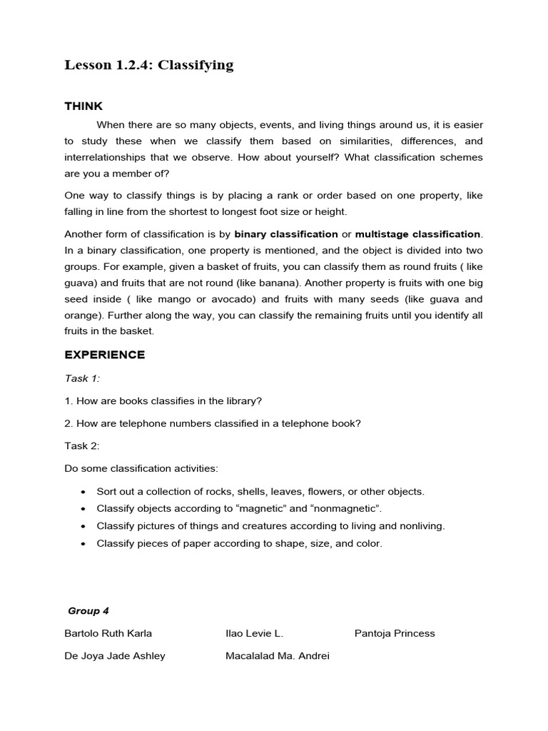 Classifying Objects and Events | PDF | Self-Improvement | Science ...