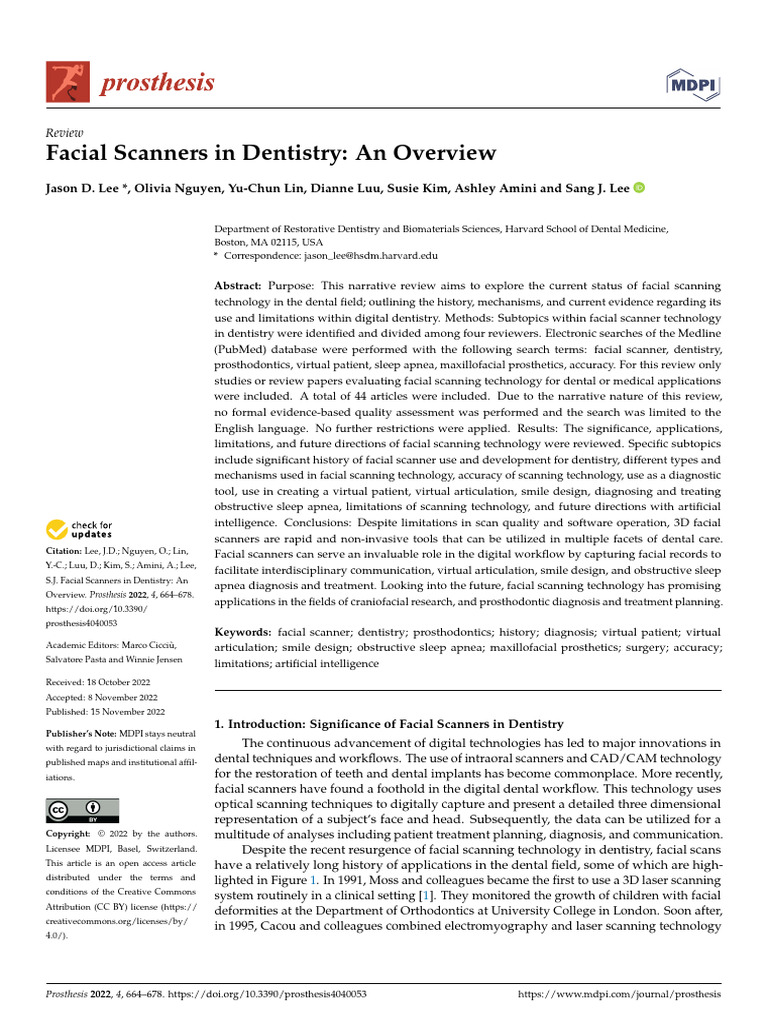 Facial Scanners in Dentistry An Overview | PDF | Art | Computers