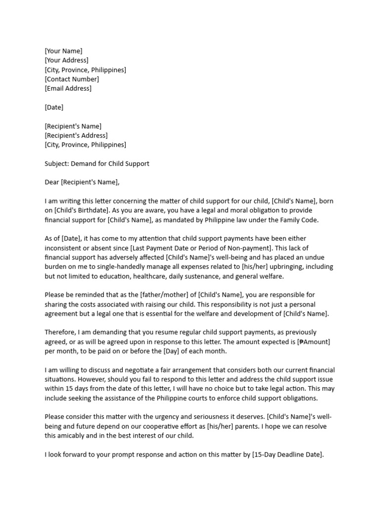 Demand Letter For Child Support | PDF