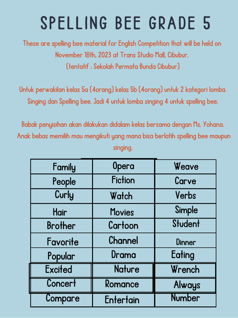 English Competition Material Grade 5 | PDF