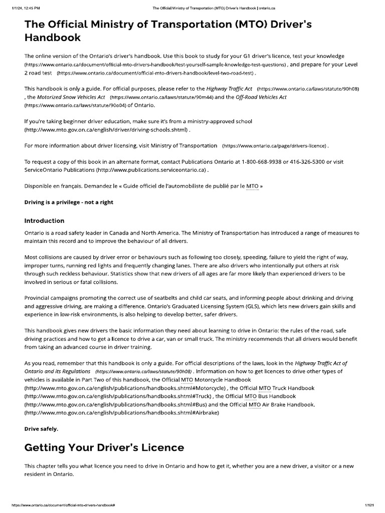 Ontario Driver's Handbook | PDF