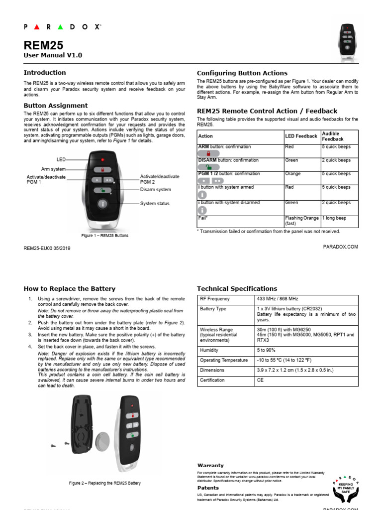 REM25 Remote Control User Manual | PDF | Security Alarm | Computing
