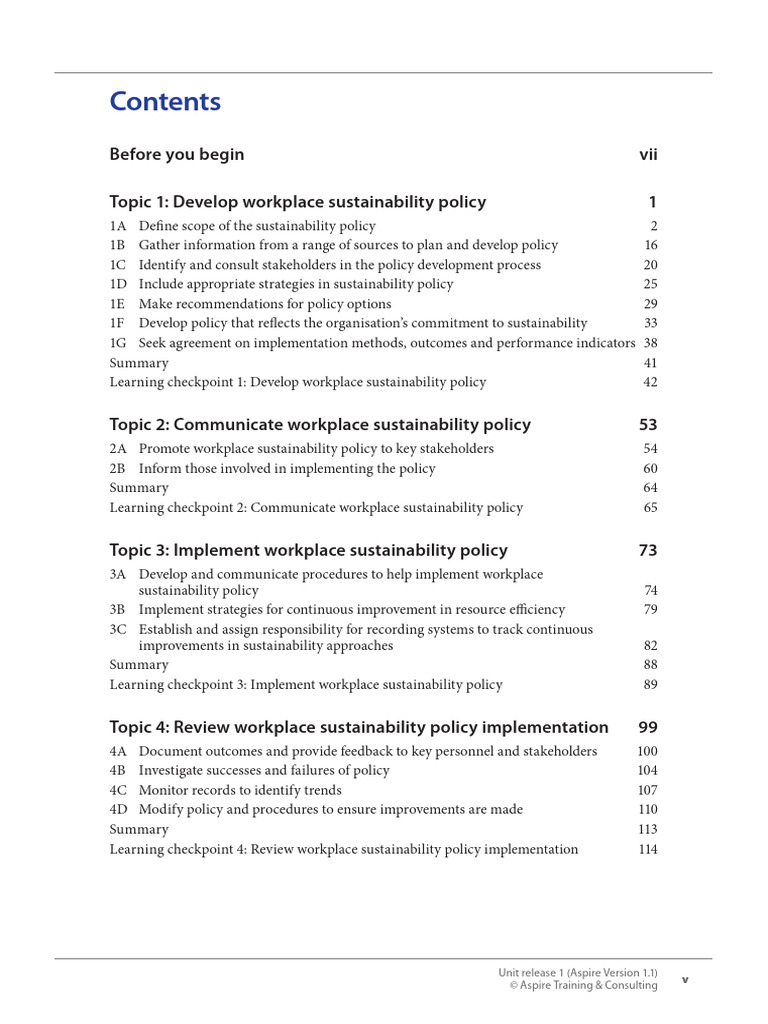 WH TTLM Develop Workplace Policy and Procedures For Sustainability. IV ...