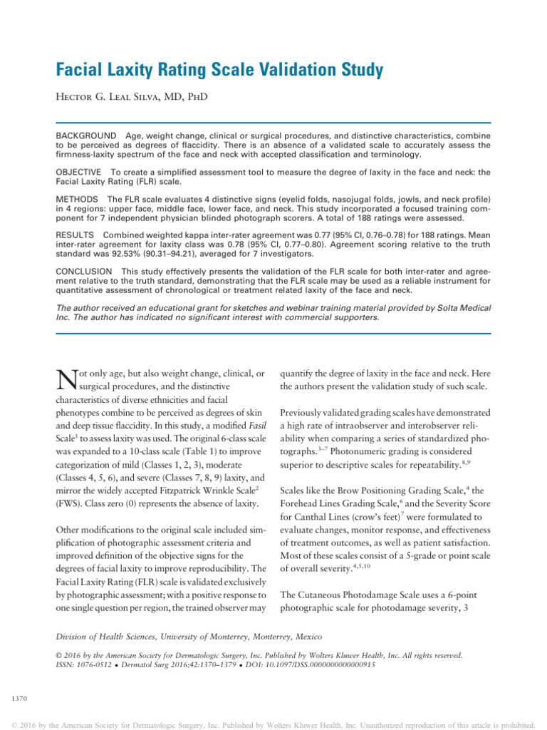Facial Laxity Rating Scale - Validation Study | PDF