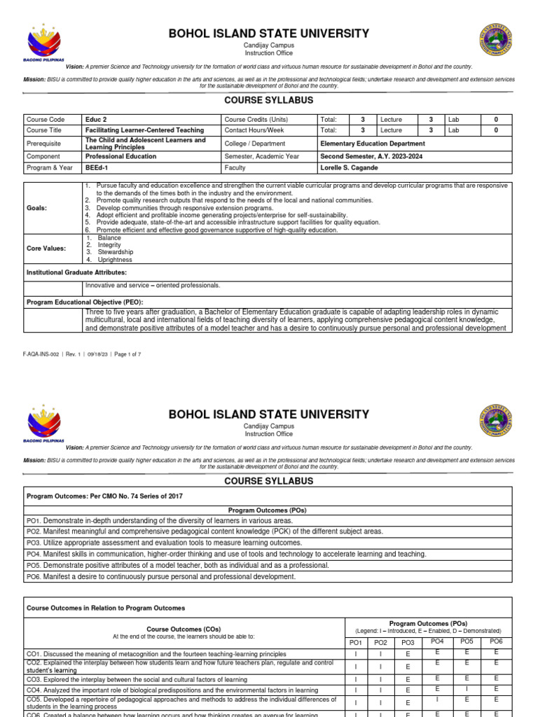 Facilitating Learner-Centered Teaching Syllabus | PDF | Constructivism (Philosophy Of Education ...