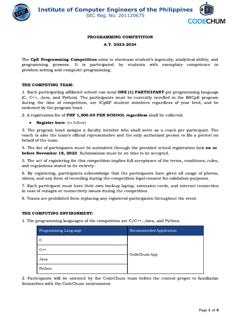 2023 RXI CpE Challenge Mechanics Programming | PDF | Programming Language | Computer Programming