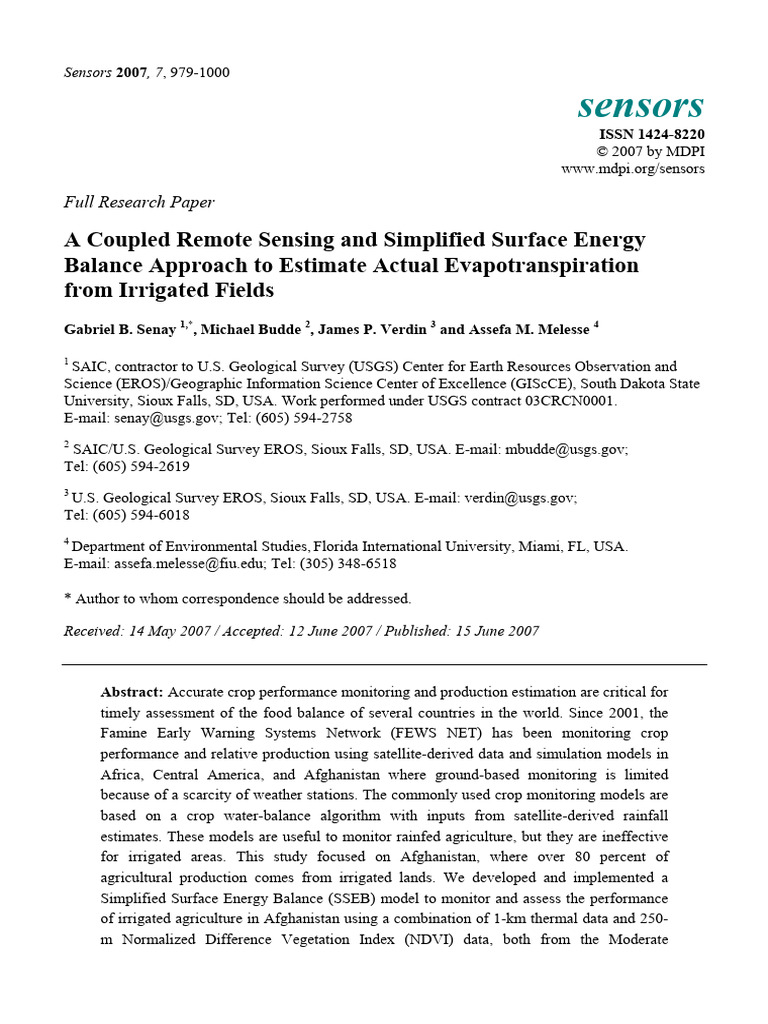 A Coupled Remote Sensing and Simplified Surface Energy Balance Approach to Estimate Actual ...