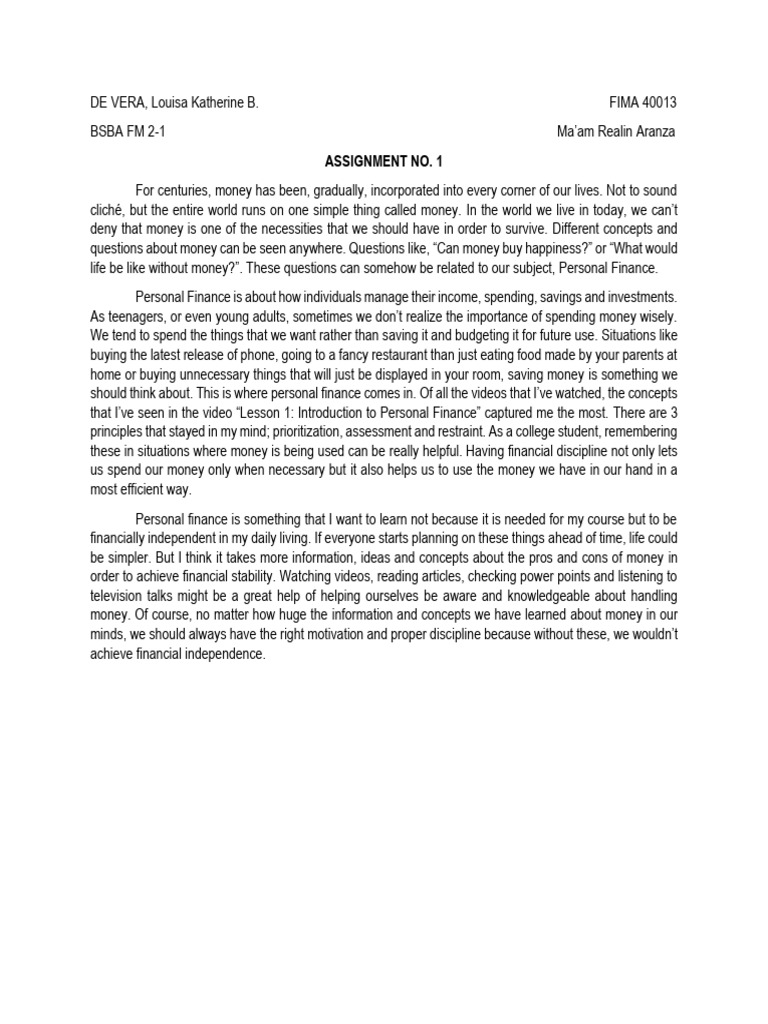 Essay | PDF | Personal Finance | Disciplines