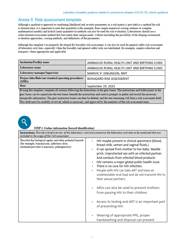 WHO Risk Assessment Output | PDF | Infection | Risk