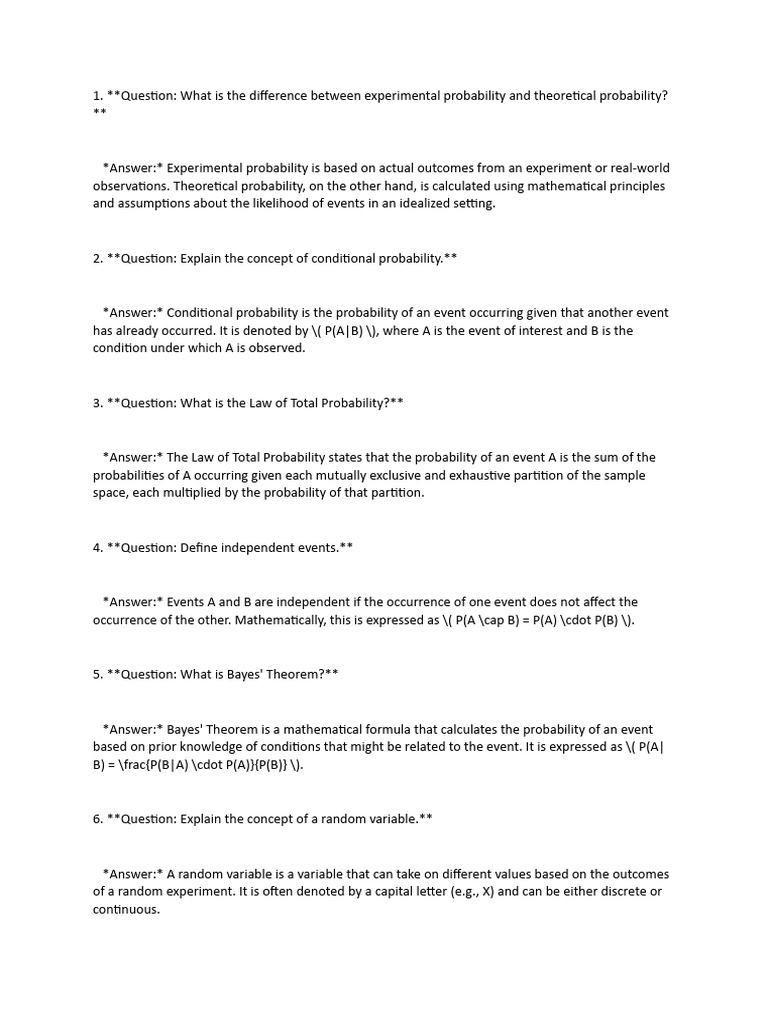 Viva Questions | PDF | Probability | Probability Distribution
