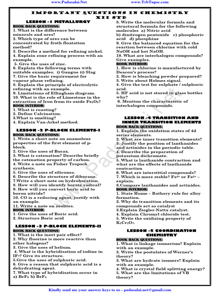 Class 12 Chemistry Important Questions | PDF | Coordination Complex ...