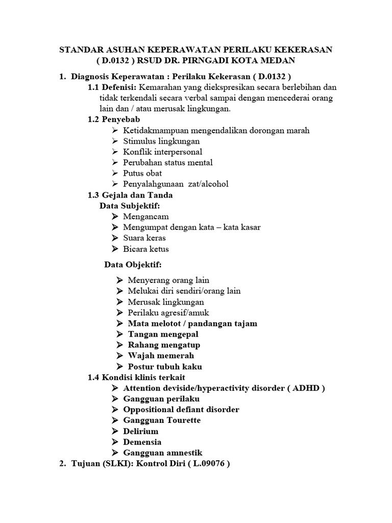 Aprot Standar Asuhan Keperawatan Perilaku Kekerasan | PDF