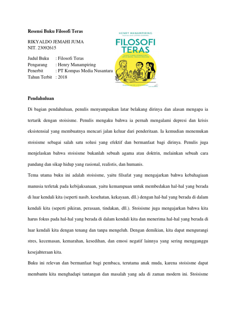 Tugas Bahasa Indonesia - Resensi Buku Filosofi Teras | PDF