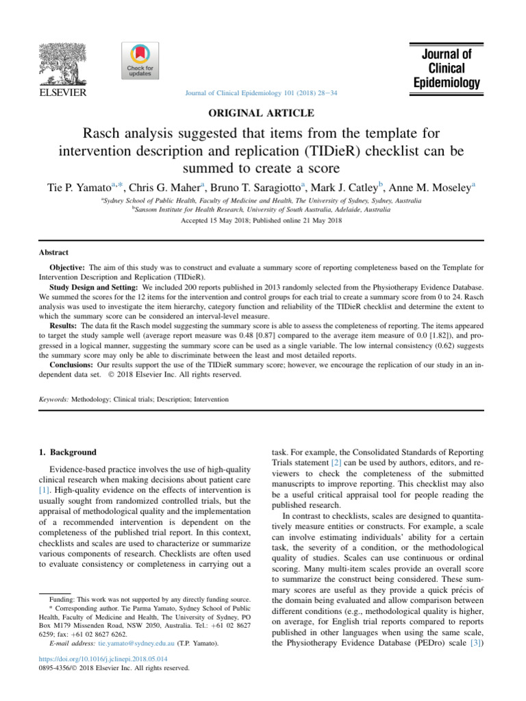Rasch Analysis Suggested That Items From The Template For Intervention ...