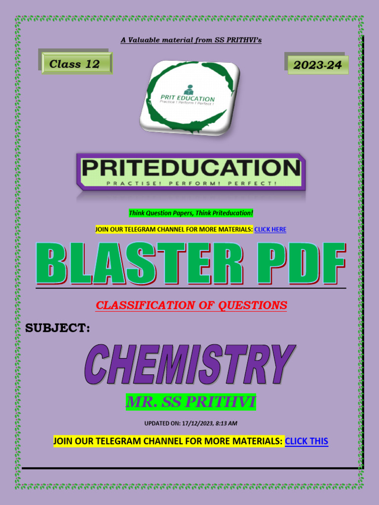 BLASTER PDF 12th CHEMISTRY | PDF | Chemical Reactions | Chemistry