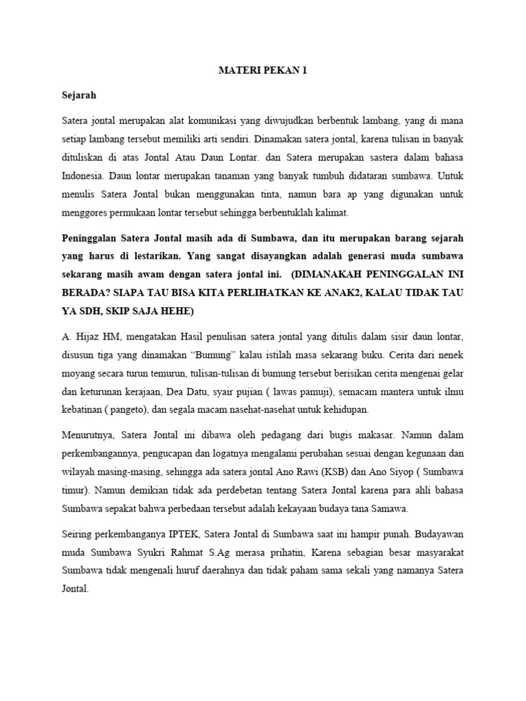 Pelestarian Satera Jontal Sumbawa | PDF | Seni & Disiplin Bahasa ...
