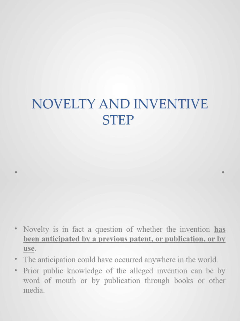 Novelty and Inventive Step in Patents | PDF | Prior Art | Novelty (Patent)